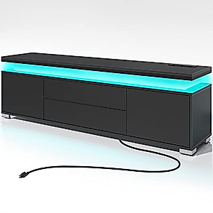 Rolanstar TV Stand with LED Lights & Power Outlet, Modern Entertainment Center for 32/43/50/55/65 Inchs TVs, Tv Table, Universal Gaming LED TV Media stand with Storage Cabinet and Large Storage, Black