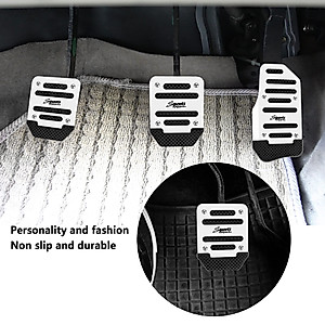 Aokdom Upgrade Non-Slip Foot Pedal Covers Set for Gas Fuel Petrol Clutch Foot Pedals,Aluminum Car Decor for Car Safety,Universal Car Accessories (Silver)