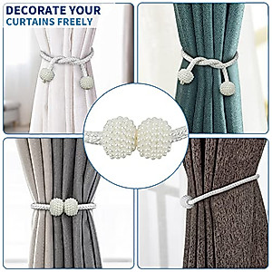 8 Pack Curtain Tie Backs, Pearl Curtain Ties Decorative Rope, Modern Rope Buckle Curtain Holdbacks Holder for Home Bedroom Office (Grey)