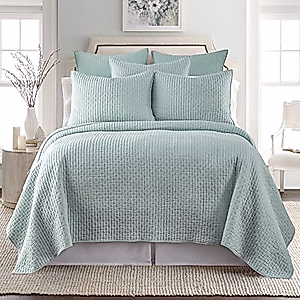 Levtex Home - Cross Stitch Quilt Set - 100% Cotton - Twin/Twin XL Quilt (68x86in.) + 1 Standard Shams (26x20in.) - Blue Haze Quilt with Matching Stitching