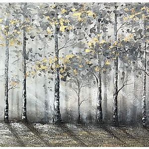 V-inspire art, 24x48 Inch Modern Impressionist Tree art 100% Hand Painted Canvas Wall art Oil Painting Large Paintings Gray Wall Decoration Acrylic Paint Knife Painting