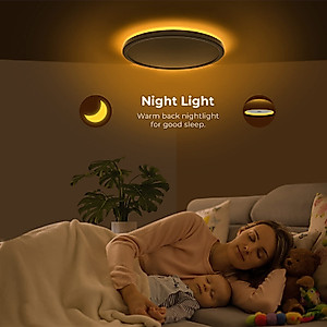 Matane 12 Inch LED Flush Mount Ceiling Light Fixture with Night Light, 24W 2400LM 3000K/4000K/5000K Selectable, Dimmable LED Ceiling Lights for Bedroom, Dining Room, Kitchen, Round White