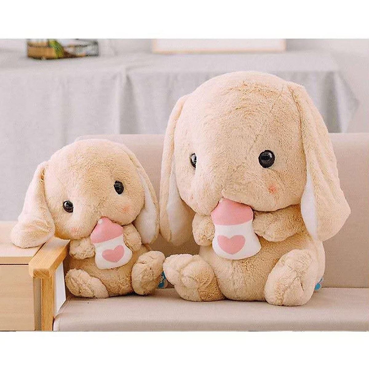 MSGKV Bunny Plush Bunny Stuffed Animals Lop Eared Rabbit Cute Stuffed Bunny Pillow Gift for Women Kids Girls on Christmas Birthday Thanksgiving, 8.6in/22cm Feeding Bottle Bunny