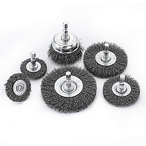 HOYIN 6Piece Drill Wire Wheel Cup Brush Set,0.010in Coarse Crimped ,Thicken Face Width with1/4In Hex Shank