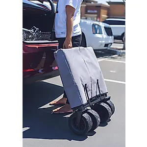 WHITSUNDAY Collapsible Folding Garden Outdoor Park Utility Wagon Picnic Camping Cart with Bearing and Brake 8" All Terrain Wheels with Rear Storage (Summer)