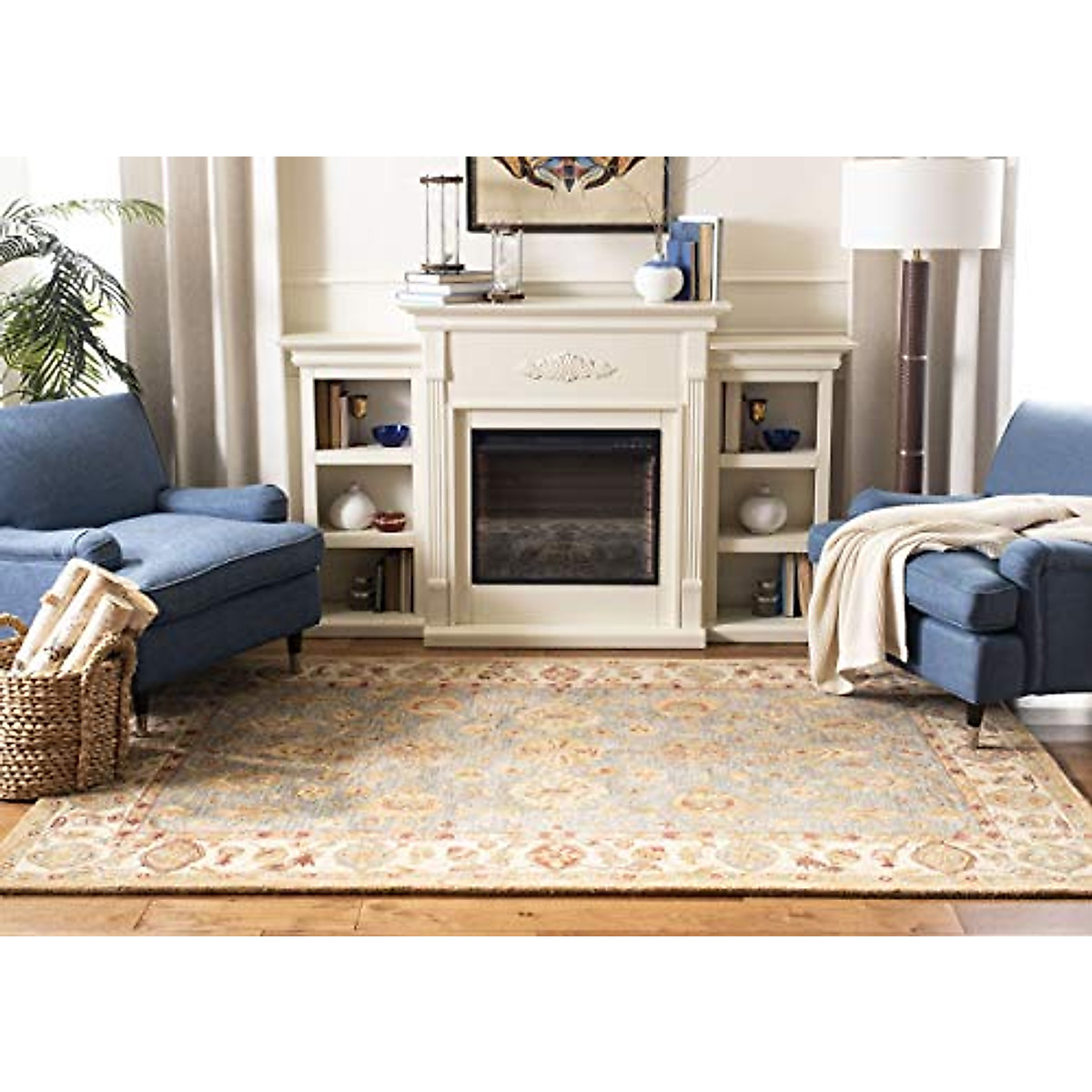 SAFAVIEH Anatolia Collection Accent Rug - 2' x 3', Blue & Ivory, Handmade Traditional Oriental Wool, Ideal for High Traffic Areas in Entryway, Living Room, Bedroom (AN547A)
