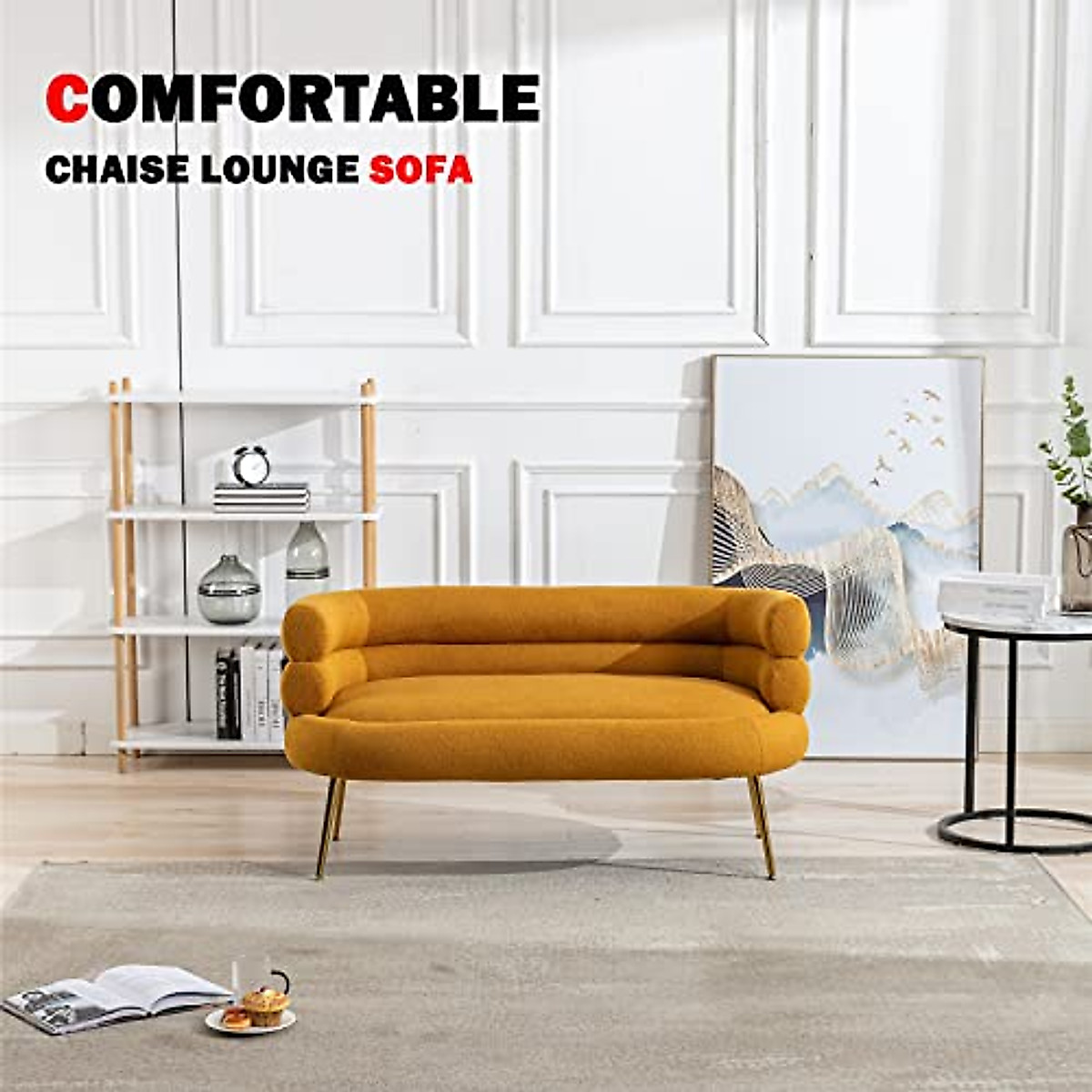 Dolonm Accent Loveseat Sofa for Living Room, Modern Mini Couch with Tufted Backrest, Upholstered Comfy Settee Loveseat for Bedroom, Small Space, Mustard Yellow