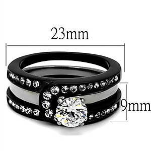 Marimor Jewelry Women's 1.02 Carat Cubic Zirconia Black Stainless Steel Wedding Ring Set Size 8