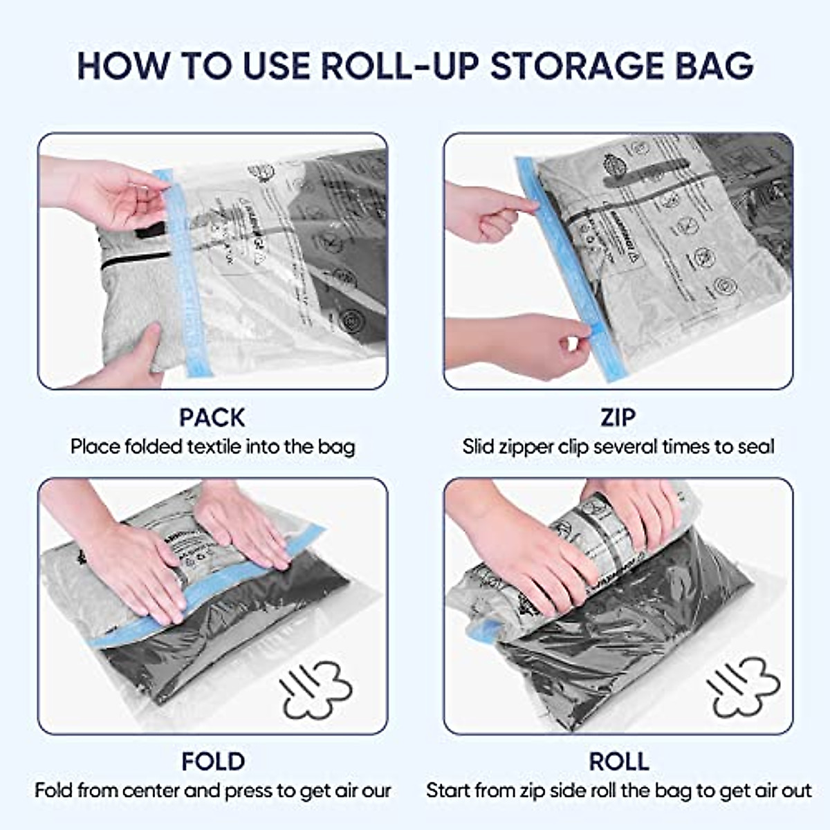 BALEINE Vacuum Storage Bag Space Saving Compression Sealer Bags for Moving (Travel Roll Up 12 Pack)