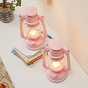 Furora LIGHTING Pink Decorative Lantern Battery Operated Remote Controlled, 6Hr Timer for Indoor Vintage Home Decor, 9.7" Outdoor Patio Hanging Tabletop Ornaments, 2 Pack Cute LED Lanterns Room Decor