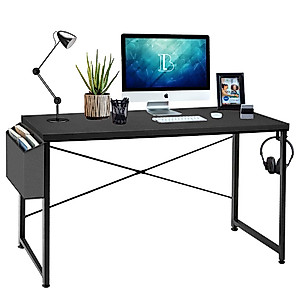BOLUO 39 inch Black Computer Desk for Small Space Study Writing Desk Home Office Table Work PC Simple Modern Deak with Storage Bag 40"