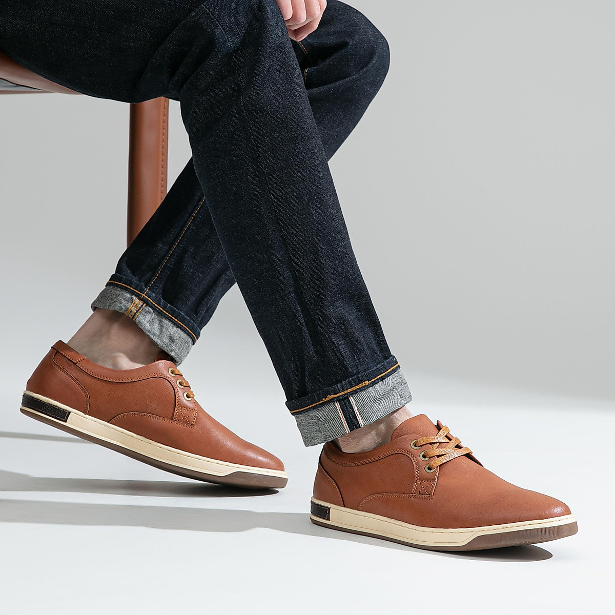 Vostey Men's Fashion Sneakers Brown Simple Leisure Style Casual Shoes(B81Q11 Yellow Brown 10.5)