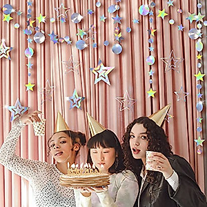 Corwogolo Star Party Decoration Iridescent Dots Holographic Twinkle Little Stars Garlands Hanging Streamer Banner Backdrop for Birthday Baby Shower New Year Wedding Ramadan Party