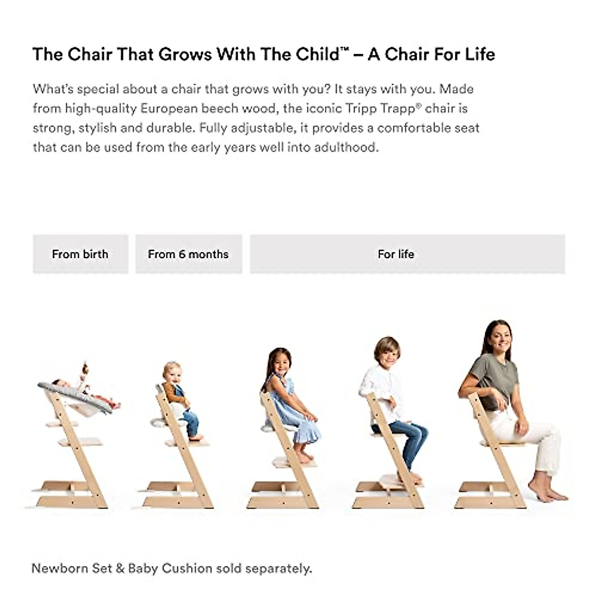 Tripp Trapp High Chair and Cushion with Stokke Tray - Walnut with Soul System - Adjustable, Convertible, All-in-One High Chair for Babies & Toddlers