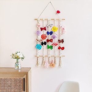 Isuesee Hair Bow Holder for Girls Macrame Headband Organizer Hanging Hair Bow Hanger Storage Hair Accessories Display Rack Boho Wall Decor for Baby Girls Room