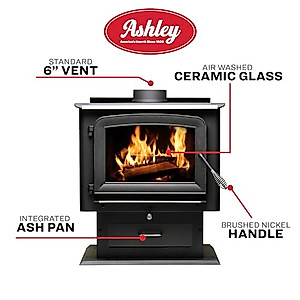 Ashley Hearth AW2520E-P 2,500 Sq. Ft. EPA Certified Pedestal Wood Burning Stove, Medium, Black