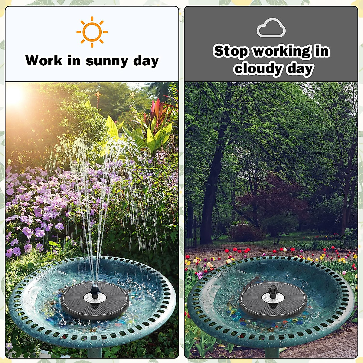 Yzert Solar Fountain Glass White Flower, 3.5W Bird Bath Fountains Solar Power No Battery with 4 Fixed Rods & 7 Nozzles, 2024 Solar Fountain Pump for Bird Bath, Garden, Outdoor, Pond, Pool,Hummingbird