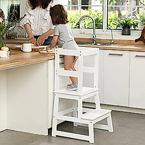 Kitchen Step Stool for Toddlers, Montessori Kids Learning Stool,Baby Standing Tower for Counter,Children Standing Helper-White