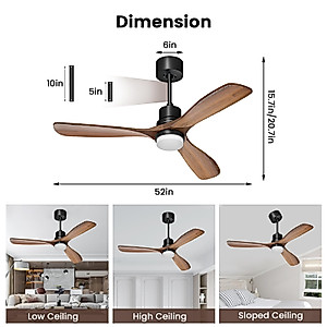 Obabala 52" Ceiling Fan with Lights Remote Control Outdoor Wood Ceiling Fans Noiseless Reversible DC Motor