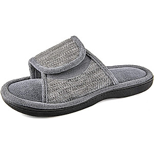 RockDove Men's Adjustable Wrap Memory Foam Slide Slipper, Size 11-12 US Men, Grey