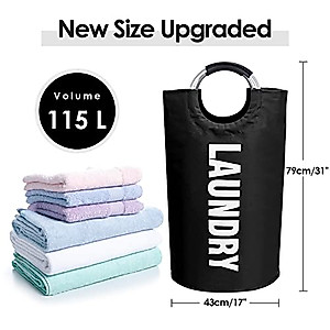 BNDX Laundry Baskets with PVA Handle,115L Collapsible Clothes Organizer-Waterproof Folding Dirty Clothes Bin Easy Storage,(Black)