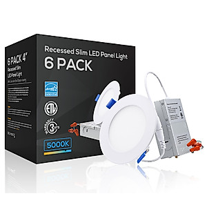 TORCHSTAR 4 Inch Slim LED Recessed Lighting with Junction Box, Dimmable 10W Ultra-Thin LED Recessed Light, 5000K Daylight, 700LM Basic Series LED Downlight, ETL & Energy Star, Pack of 6