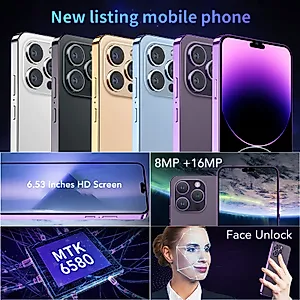 Tangxi i14pro Smartphone, MTK6580, 2.0GHz, 3500mAh Battery, 6.53 Inch HD Screen, 16MP Camera, with AI Battery Management, Face Unlock, GPS, Dual SIM Dual Standby (Gold)