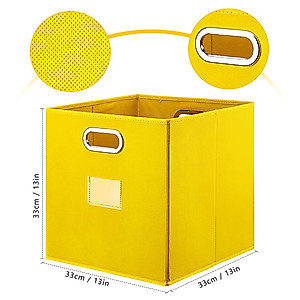 Robuy Cube Storage Bins,13 inch Storage Bin,4-Pack Yellow Storage Boxes with Dual Metal Handles for Organizing Shelves,Closet,Nursery,Home