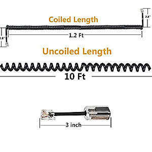 Telephone Handset Cord Detanglers,Uvital 2 Pack Landline Handset Cord Cable 10Ft Uncoiled(1.2 Ft Coiled) and 2 Pack Anti-Tangle Telephone Cord Untangler 360 Degree Rotating Swivel Cord(Black)