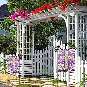 LAYOER Burlap home Garden Flag Easter Lilies 12.5x18 Inch Double Side Cross Religious Spring Flowers yard Outdoor banner