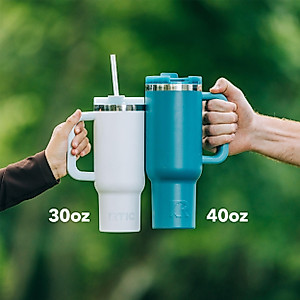 RTIC 30 oz Road Trip Tumbler Double-Walled Insulated Stainless Steel Portable Travel Coffee Mug Cup with Lid, Handle and Straw, Plum Glitter