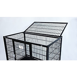 Homey Pet 37 inch Heavy Duty Dog Crate, Extra Strong Dog Cage for Medium Dog, Indoor High Anxiety Double Door Dog Crate on Wheels with Removable Tray