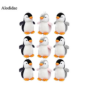 Alodidae 9 Pcs Mini Penguin Stuffed Animal Plush Keychain Toys Cute Penguin Gifts Penguin Party Supplies Small Penguin Hanging Pendant for Bag Christmas Tree (Black Pink Grey)