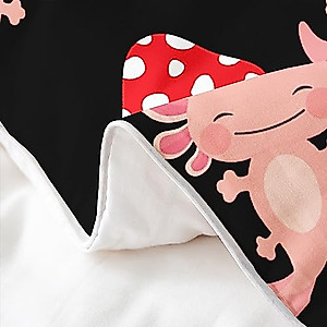 Full Size Comforter Cover Cartoon Pink Axolotl 100% Natural Cotton Bedding Set Cute Red Mushroom Plants Duvet Cover for Bedroom Gifts Lovely Wild Animal Rustic Style Bedding Set 3 PCS