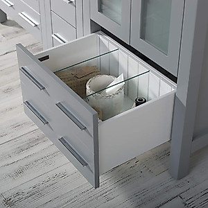 60 Inches All Wood Double Ceramic Sink Bathroom Vanity with Side Cabinet, 001 60 15 C (Double Ceramic Top, Metal Grey)