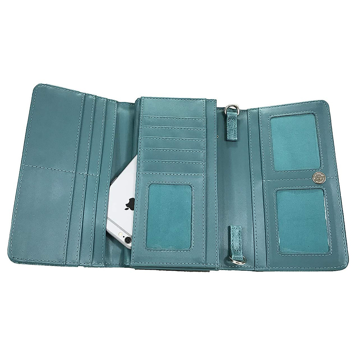 Zzfab Rhinestone Cross Embroidered Floral Western Cross Wallet Turquoise