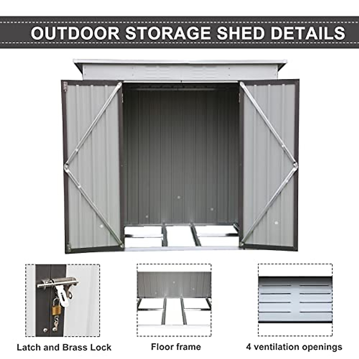 WIILAYOK 6' X 4' Storage Shed, Outdoot Shed with Floor Frame, Steel Garden Shed with Lockable Double Door,Tool Shed for Yard Perfect to Store Garden Tools Bike Accessories