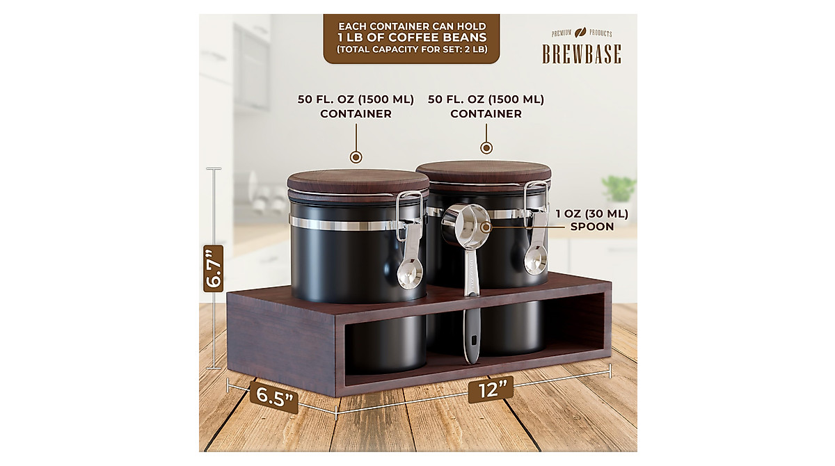 BrewBase Premium Coffee Storage Containers with Airtight Oak Lids