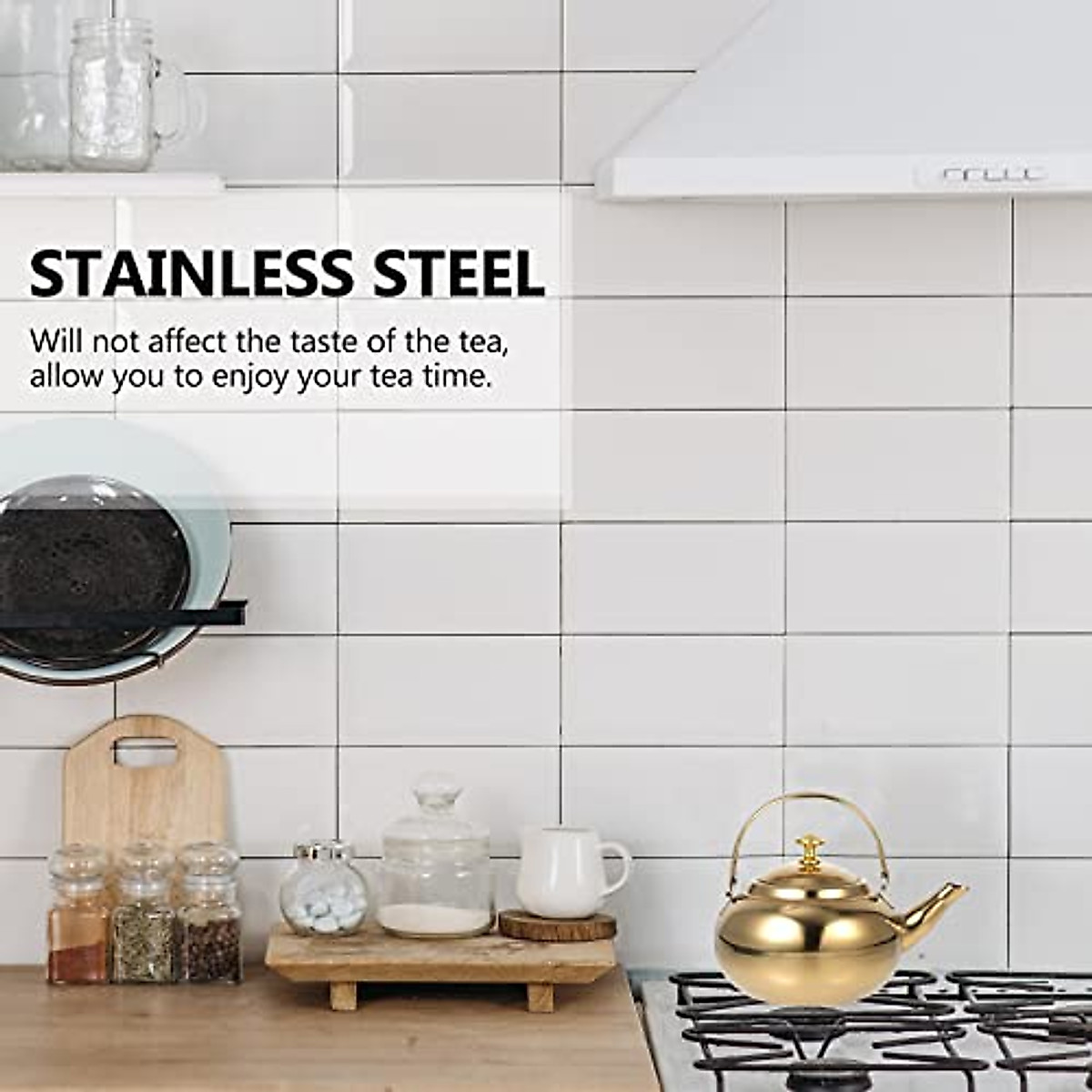 Hemoton Stainless Steel Tea Kettle Stovetop Teapot Hot Water Boiling Kettle with Handle Gas Cooker Metal Kettle Coffee Pot Golden