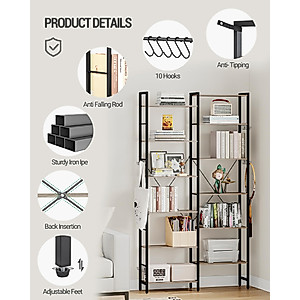 Hzuaneri Corner Bookshelf Bookcase, L-Shaped Industrial Bookshelves, Modern Tall Bookcases, Freestanding Display Shelf Storage Rack for Bedroom, Living Room, Home Office, 6-Tier Greige BC29605B