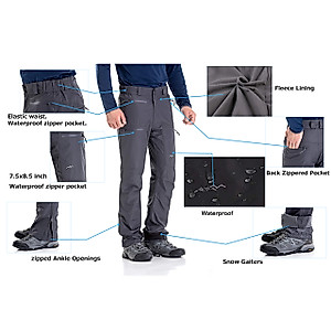 TRAILSIDE SUPPLY CO. Mens-Ski-Snow-Snowboard-Pants, Wind/Waterproof, Insulated, S, Black