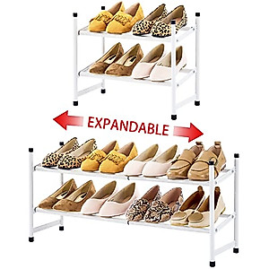 Tajsoon 2-Tier Stackable Shoe Rack Organizer, Expandable & Adjustable Metal Iron Shoes Storage for Entryway Doorway, White