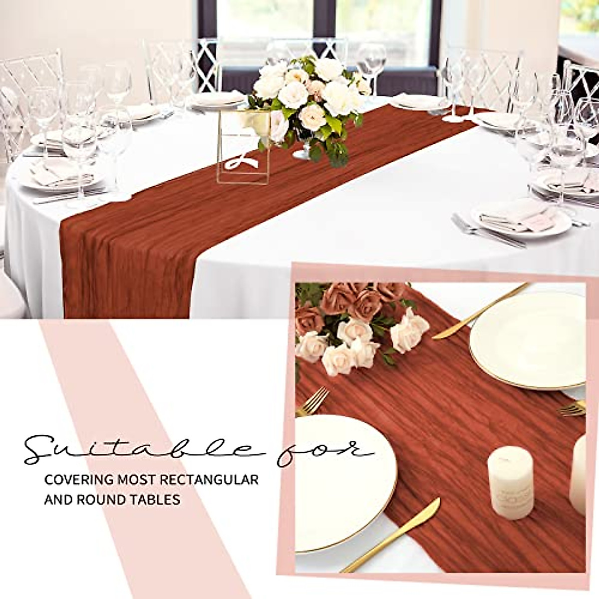 24 Pack Cheesecloth Table Runner 20 x 120 inch Cheese Cloth Table Runner Bulk,Romantic Boho Sheer Gauze Fabric Table Runners for Wedding Reception,Party,Bridal Shower Table Decor(Terracotta)