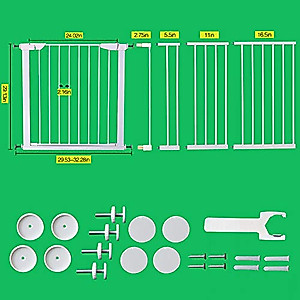 ALLAIBB Walk Through Baby Gate Auto Close Tension White Metal Child Pet Safety Gates with Pressure Mount for Stairs,Doorways and kitchen (White, 57.09"-59.84")