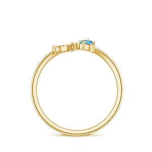 Rosec Jewels Natural Swiss Blue Topaz Diamond Promise Ring for Women, AAA Quality, Cute Butterfly Ring - Ready to Gift, 14K Yellow Gold, Size:US 3.00