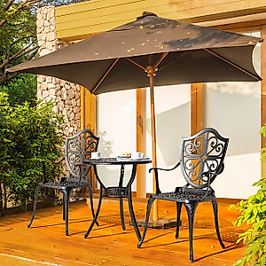 Nuu Garden Bistro Set 3 Piece Outdoor, Cast Aluminum Patio Bistro Sets with Umbrella Hole, Bistro Table and Chairs Set of 2 for Patio Backyard