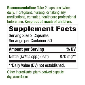 Nature's Way Nettle Leaf 435 mg, TRU-ID Certified, Non-GMO Project, Vegetarian, 100 Count (Pack of 4)