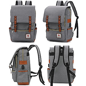 Xinveen Vintage Laptop Backpack Travelling Backpack Casual Daypacks School Shoulder Bag for Men Women Light Grey