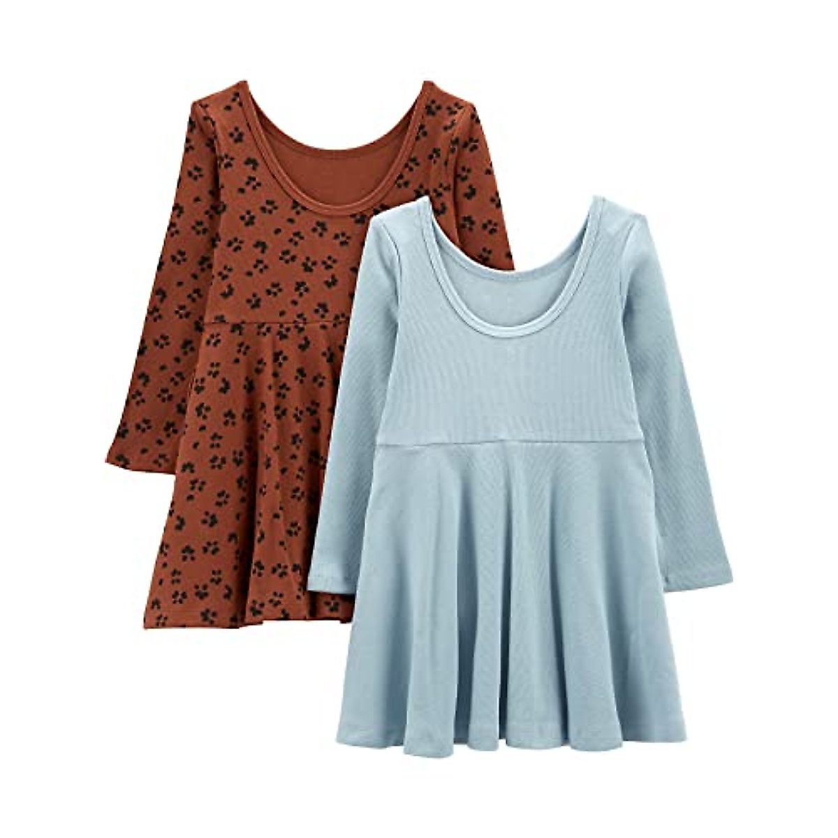 Simple Joys by Carter's Girls' Toddler 2-Pack Stretch Rib Dresses, Brown Animal Print/Dusty Blue, 7