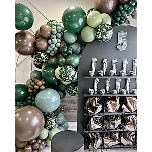 Enanal One Happy Camper Balloon Garland Arch Kit, 146pcs Sage Green Brown Camouflage Balloons with Campfire Balloon for Camping Woodland Party Supplies First Birthday Jungle Baby Shower Decorations